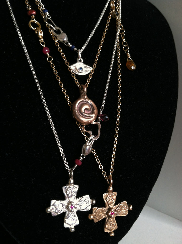 Sterling Four Corners Byzantine Cross with Ruby – Greek Island House